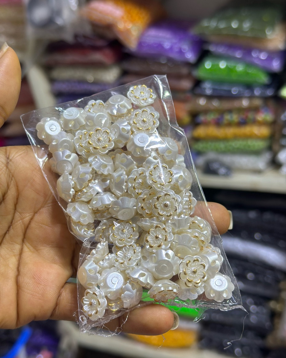 Pearl Imitation Rose/flower Shape Bead ( 2 Holes) | Shawntee Beadstore ...