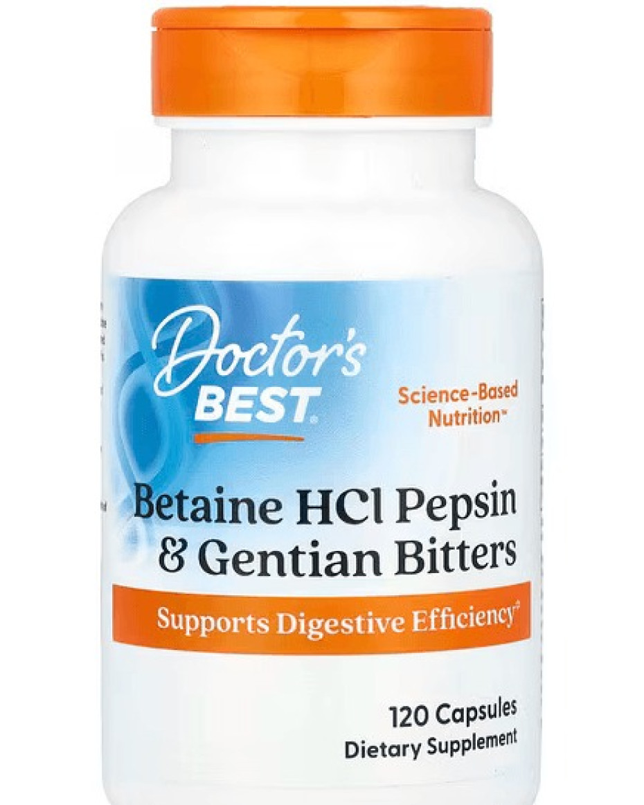 DOCTOR'S BEST Betaine HCI Pepsin & Gentian Bitters Digestive Enzymes ...